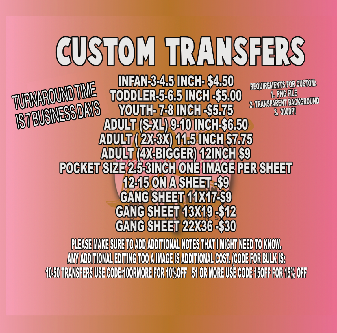 Custom Single DTF Transfer Sheet – Design Sisters and Blanks