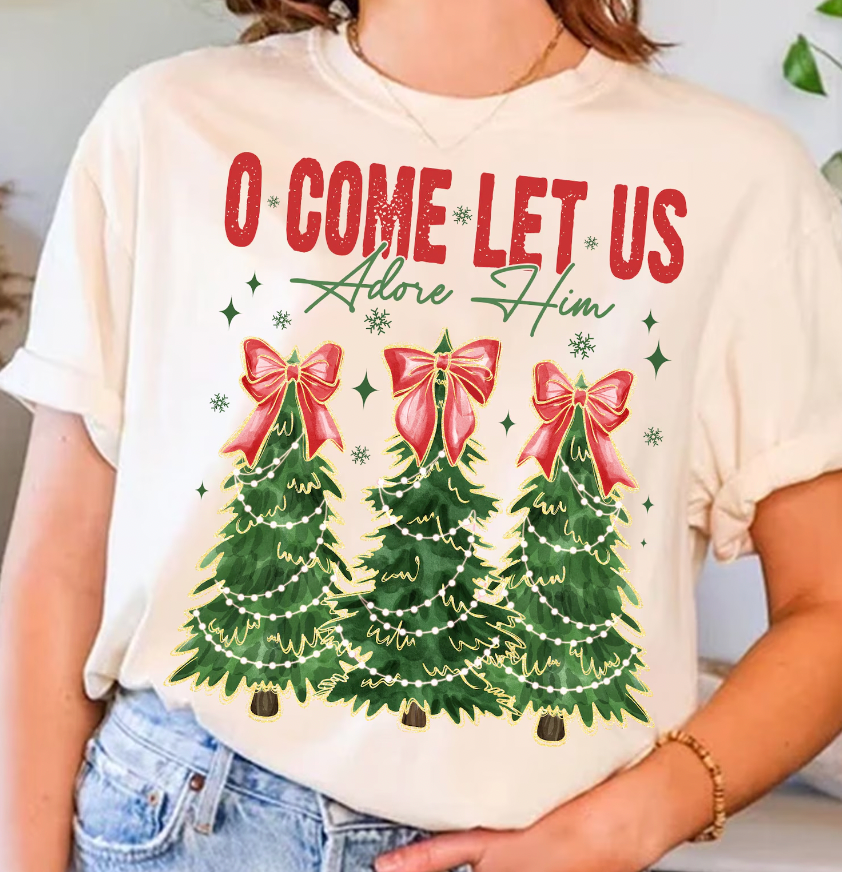 Red Oh Come let us Adore Him DTF Transfer – Design Sisters and Blanks